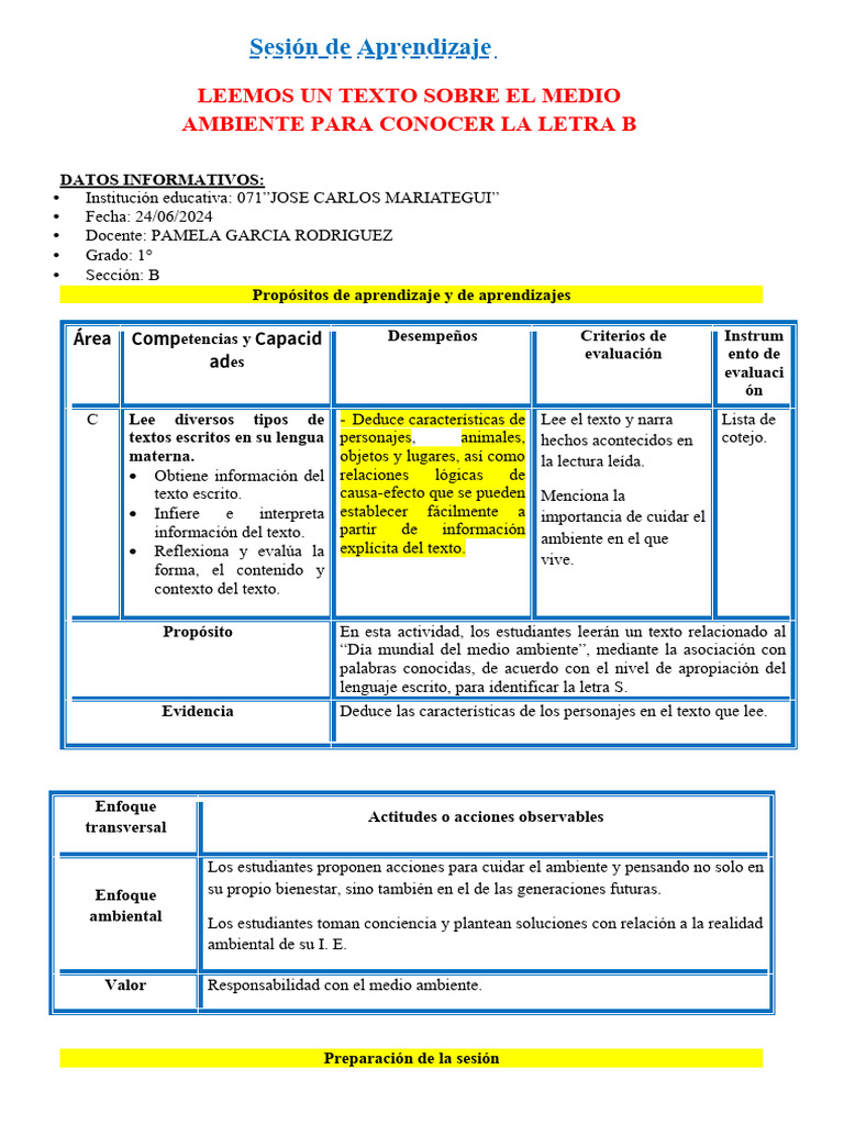 1° Sesión Día 1 Com Leemos Un Texto Sobre El Medio Ambiente para ...