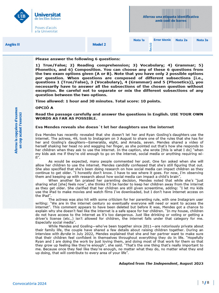 Enunciat Angles Juny 2024 | PDF | Games & Activities