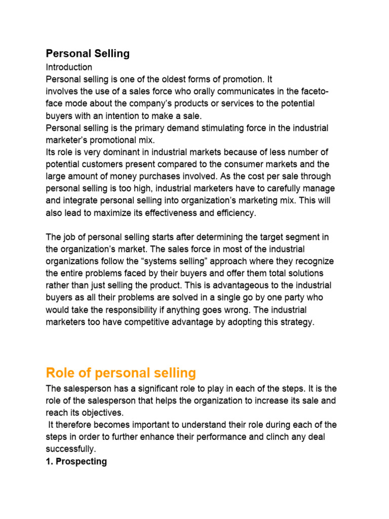 Personal Selling in BusinessMarketing | PDF | Sales | Marketing