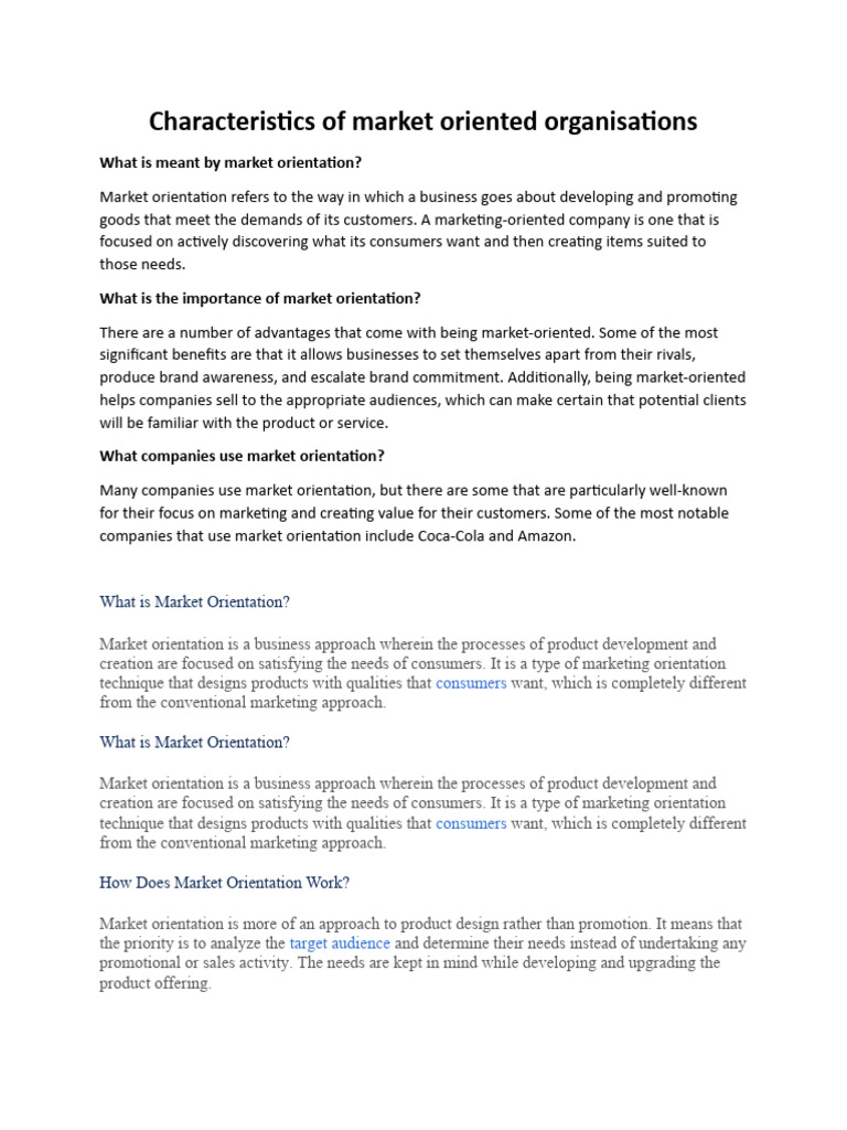 Characteristics of Market Oriented Organisations 1 | PDF | Marketing ...