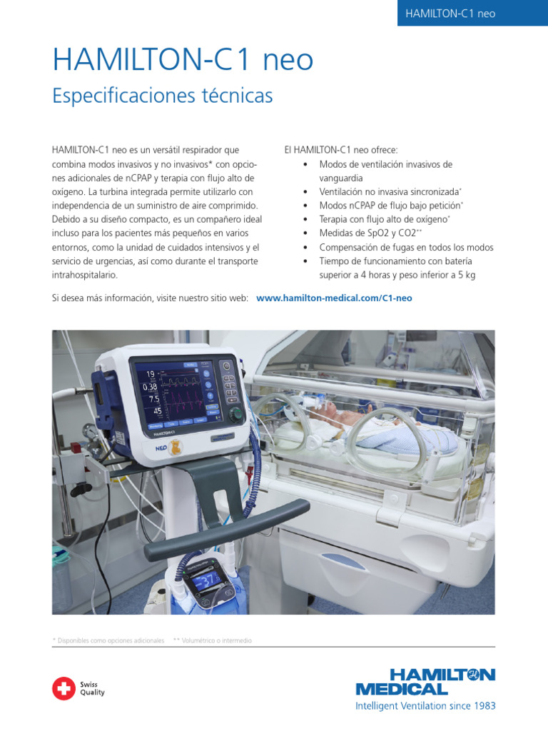 Respirador HAMILTON-C1 neo: Especificaciones | PDF | Neumología ...