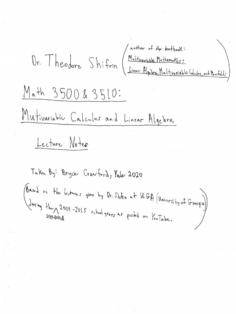 Theodore Shifrin - Lecture Notes For Multivariable Mathematics - MATH ...