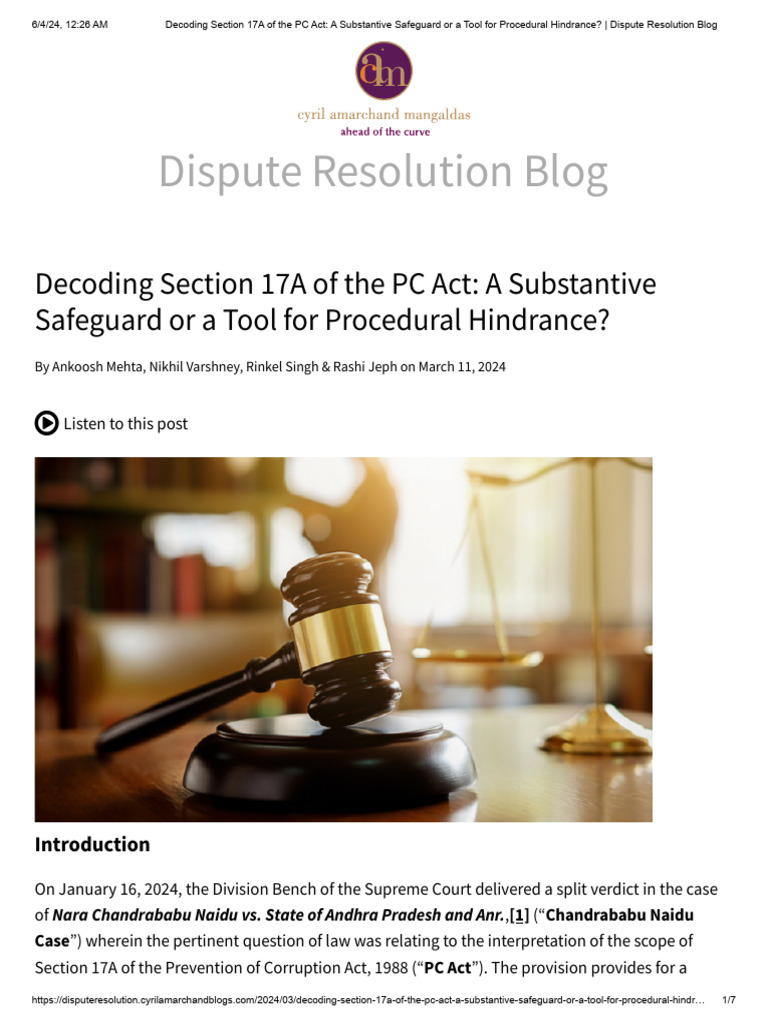 Decoding Section 17A of The PC Act - A Substantive Safeguard or A Tool ...