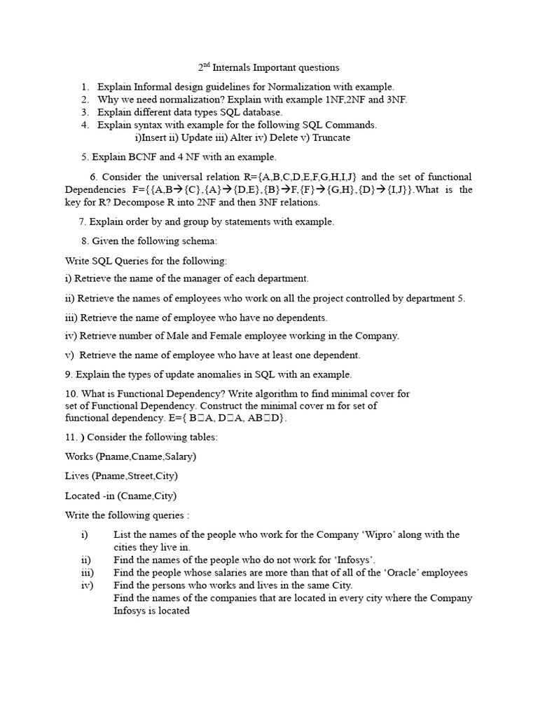 2nd Internals Important Questions | PDF