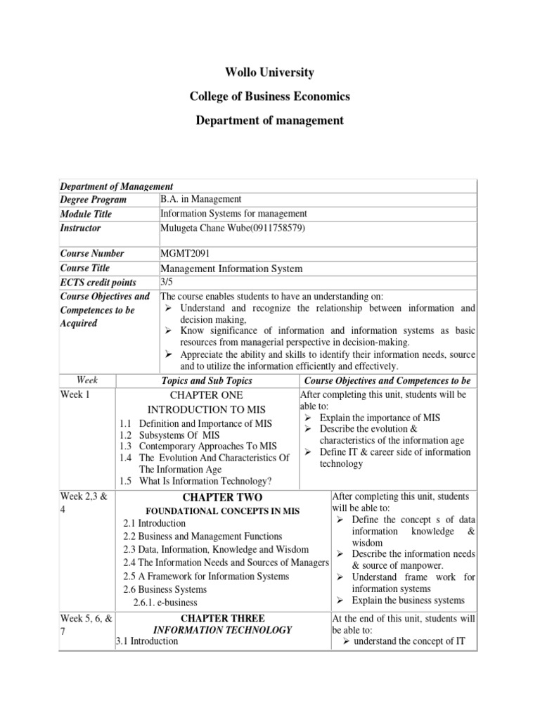 Course Outline - 1095504088MIS Course Outline | PDF | Information ...