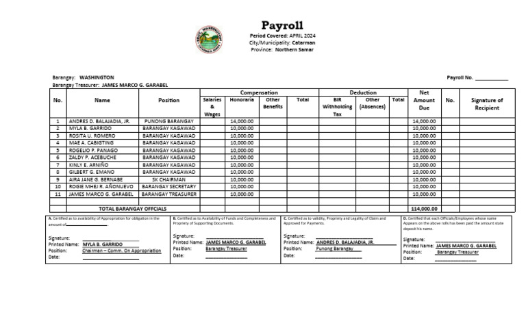 P-A-Y-R-O-L-L-brgy-officials Logo | PDF | Payroll Tax | Employee Relations