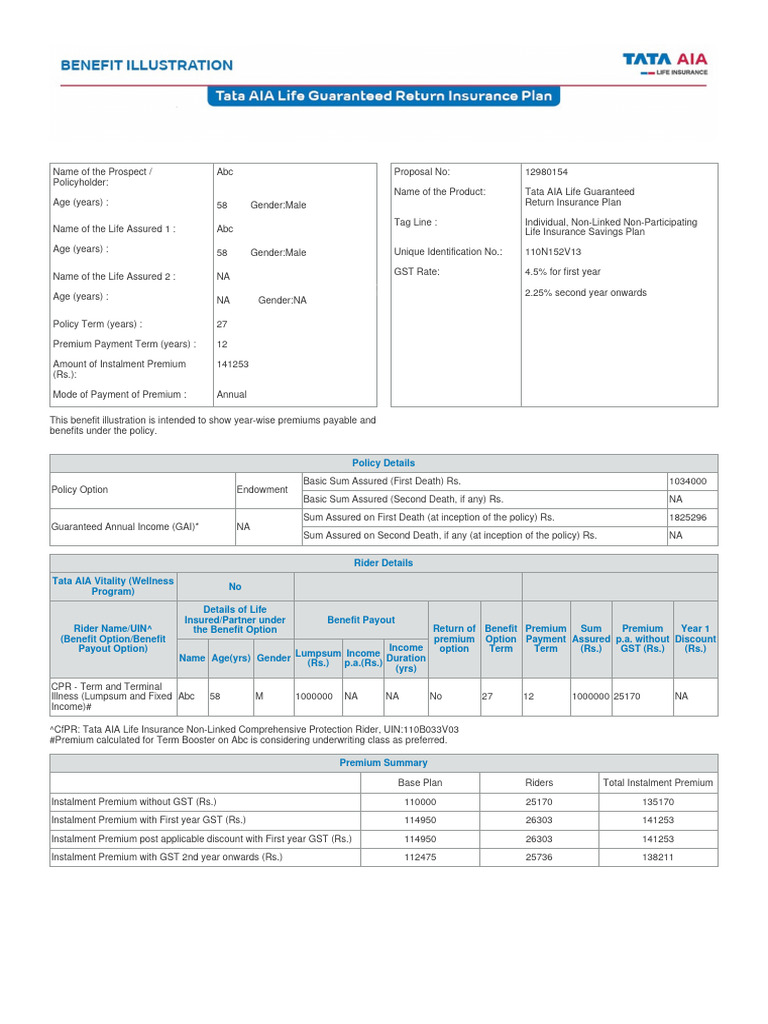 Guaranteed Return Insurance Plan | PDF | Insurance | Life Insurance