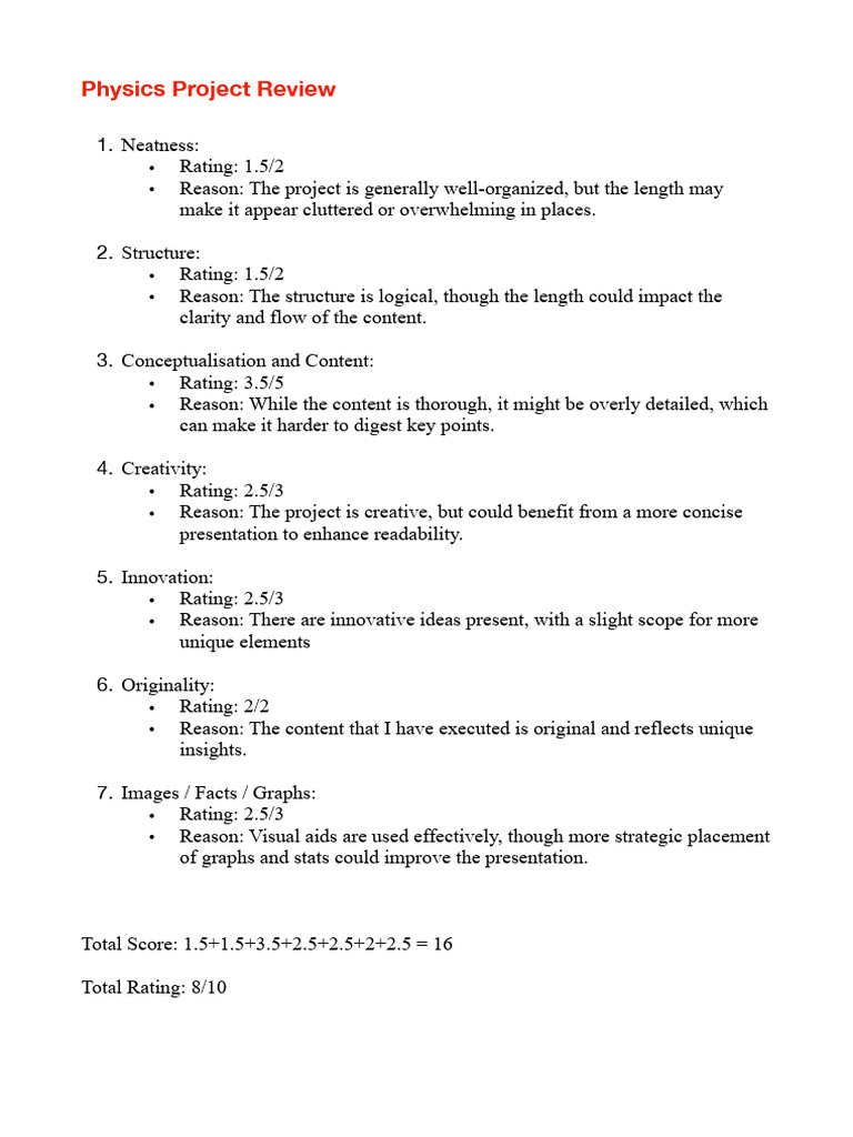 Physics Project Evaluation and Feedback | PDF | Art