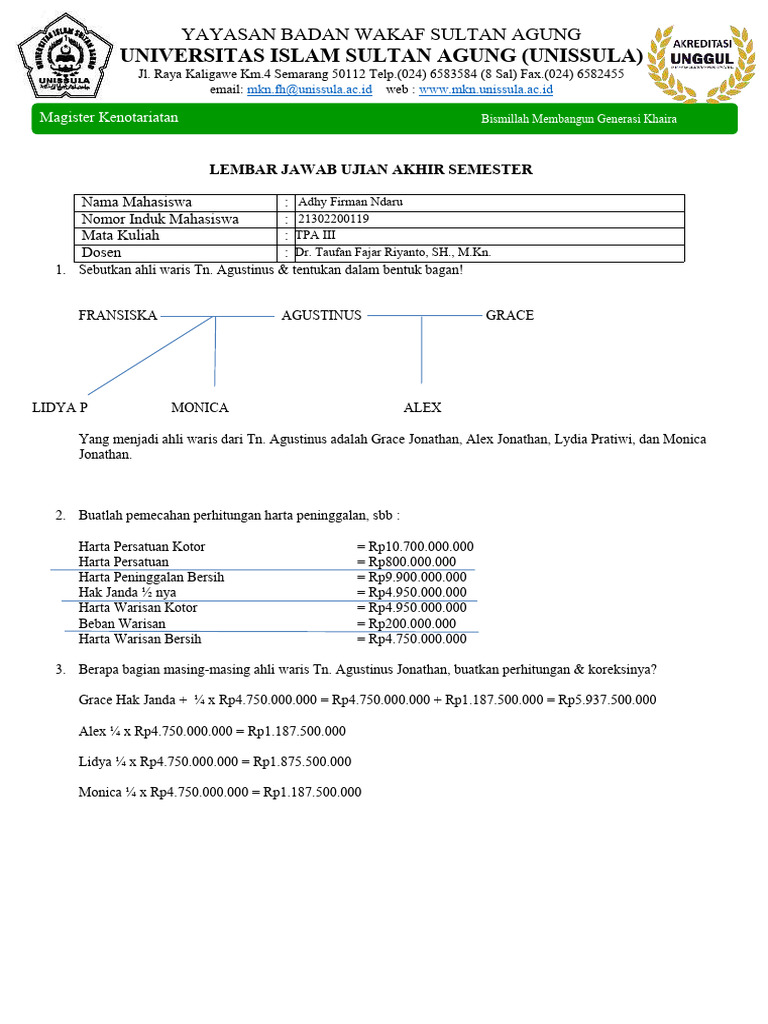 Uas Dr. Taufan Fajar Riyanto, SH., M.KN., TPA III | PDF