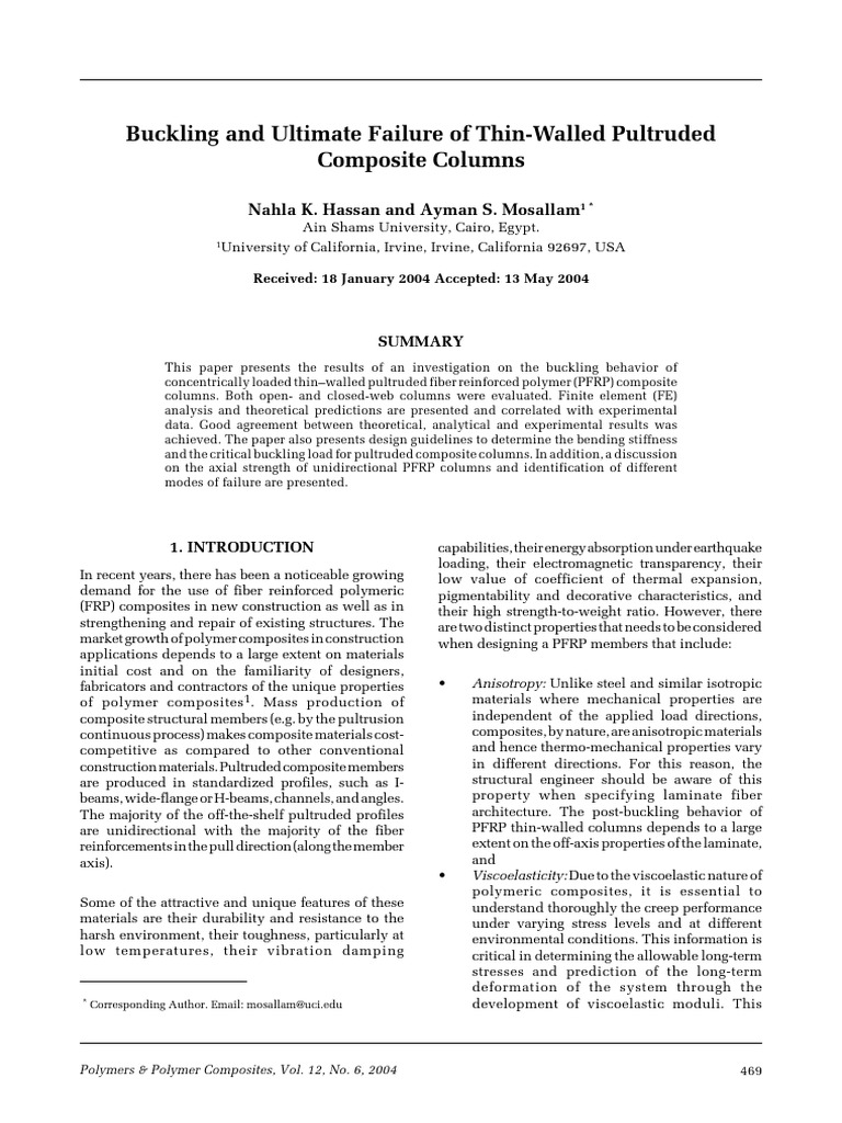 Buckling and Ultimate Failure of Thin-Walled PultrudedComposite Columns | PDF | Buckling ...