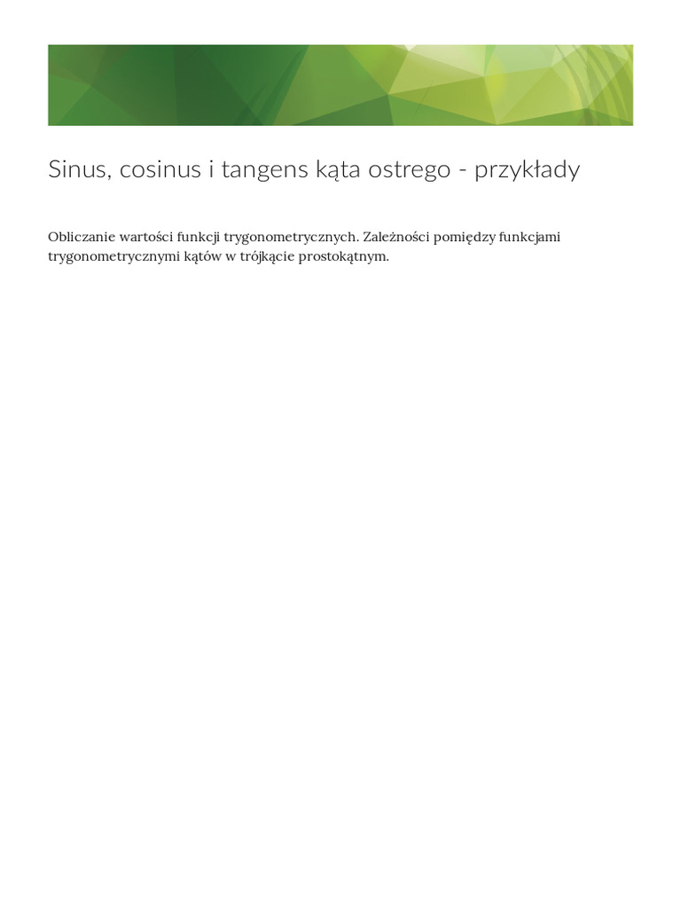 Sinus Cosinus I Tangens Kata Ostrego Przyklady | PDF