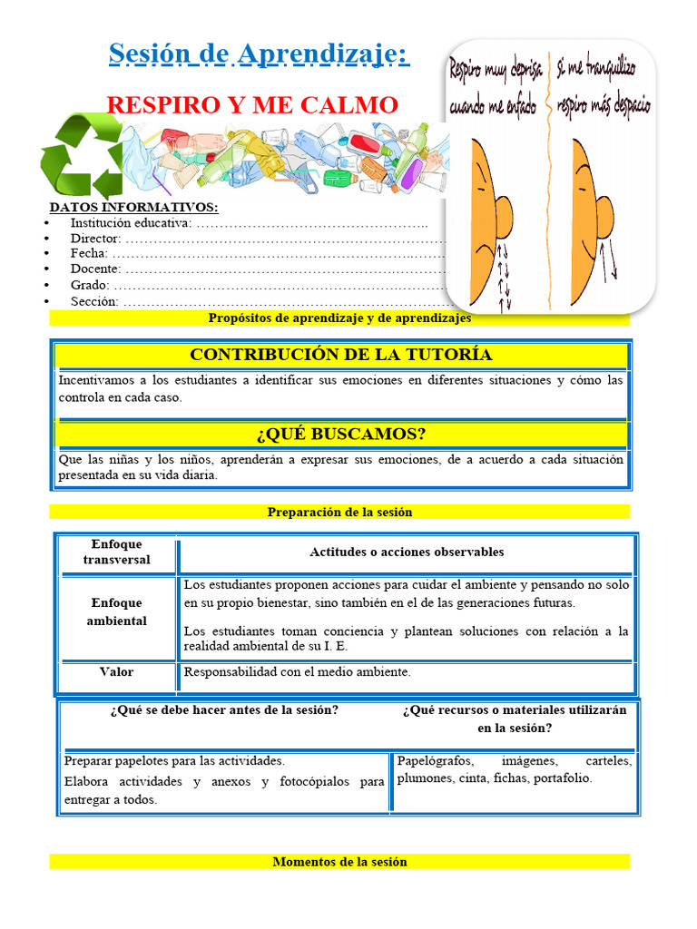 1° Sesión Día 2 Tut Respiro y Me Calmo | PDF | Aprendizaje | Sicología