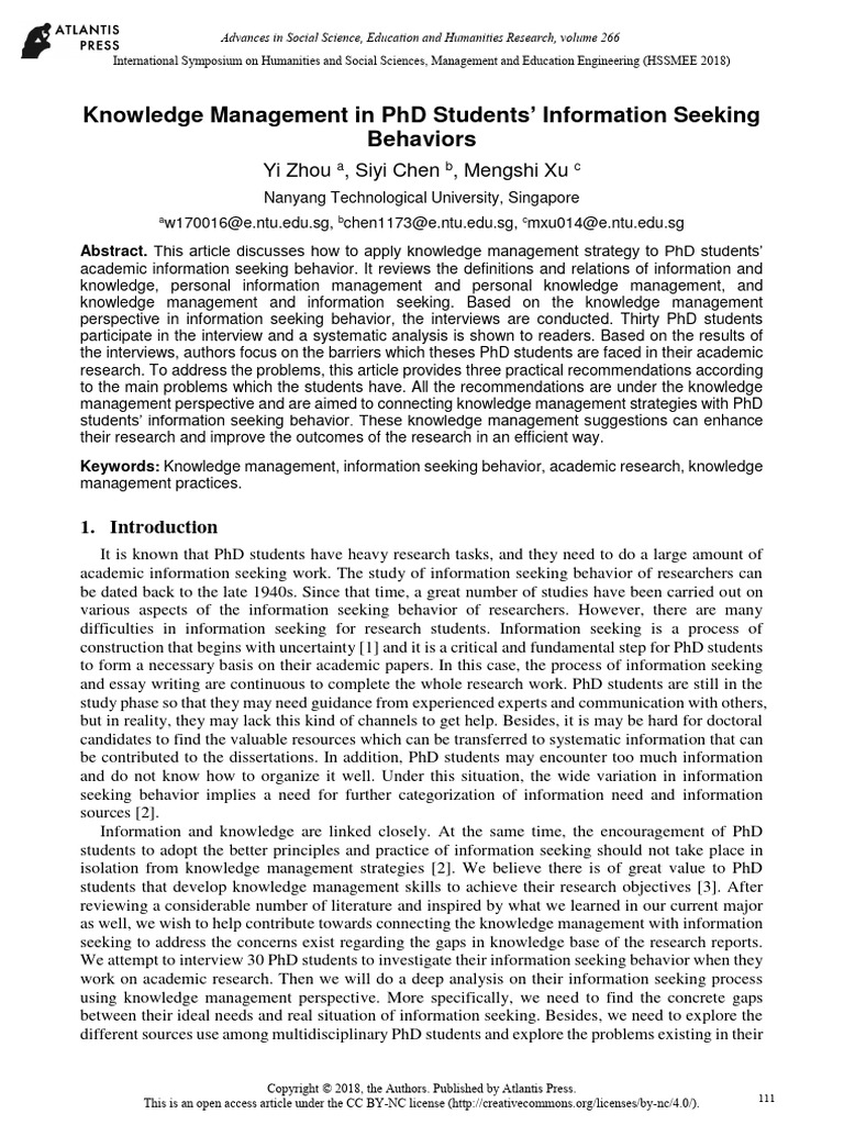 Knowledge Management in PHD Students ' Information Seeking Behaviors ...