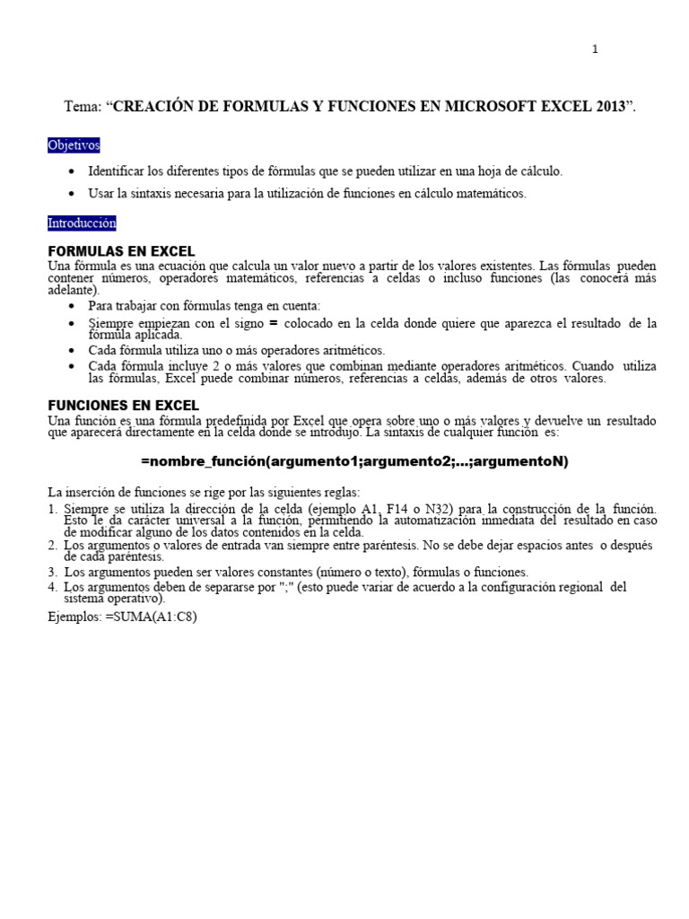 Ejercicio de Creacion de Formulas y Funciones | PDF | Hoja de cálculo ...