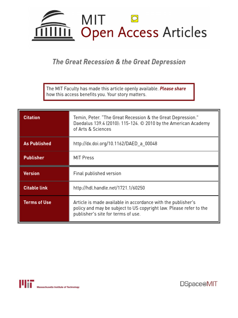 Temin-2010-The Great Recession | PDF | Great Depression | Business Cycle
