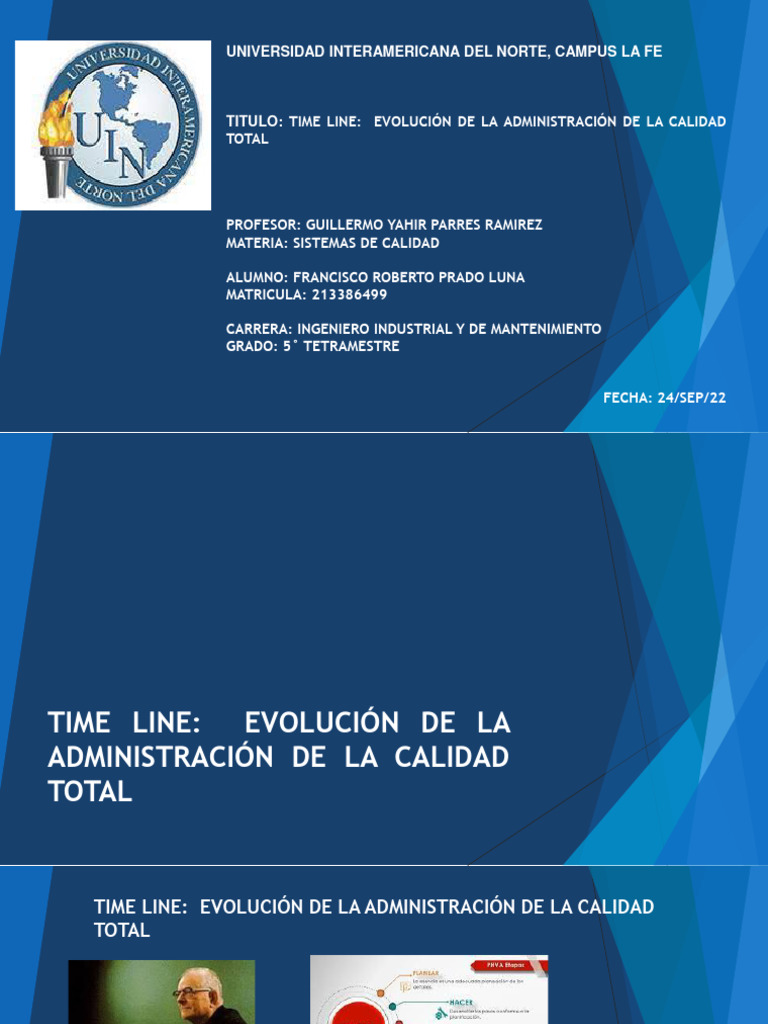 Presentation Inicio y Evolucion de La Admn de Calidad Total | PDF | Calidad (comercial ...