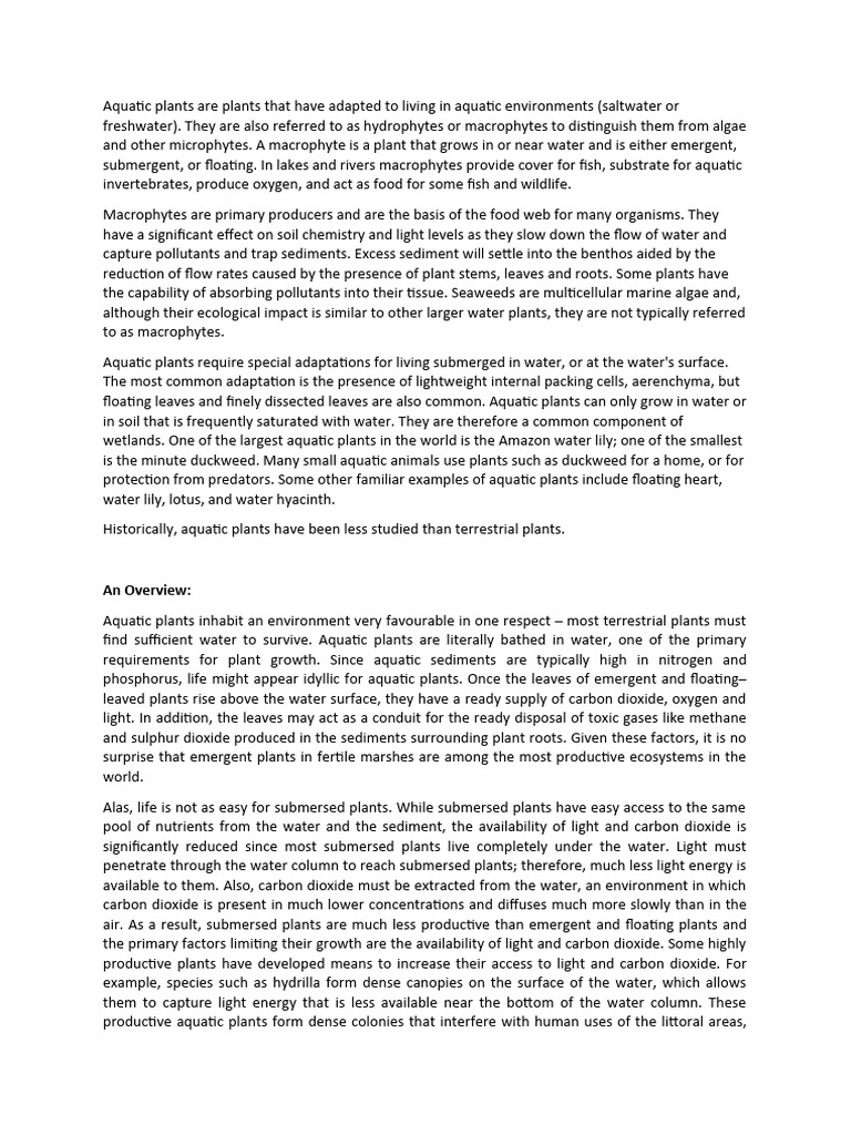 Notes For Class XII Biology Project On 'Aquatic Plants' | PDF | Nature ...