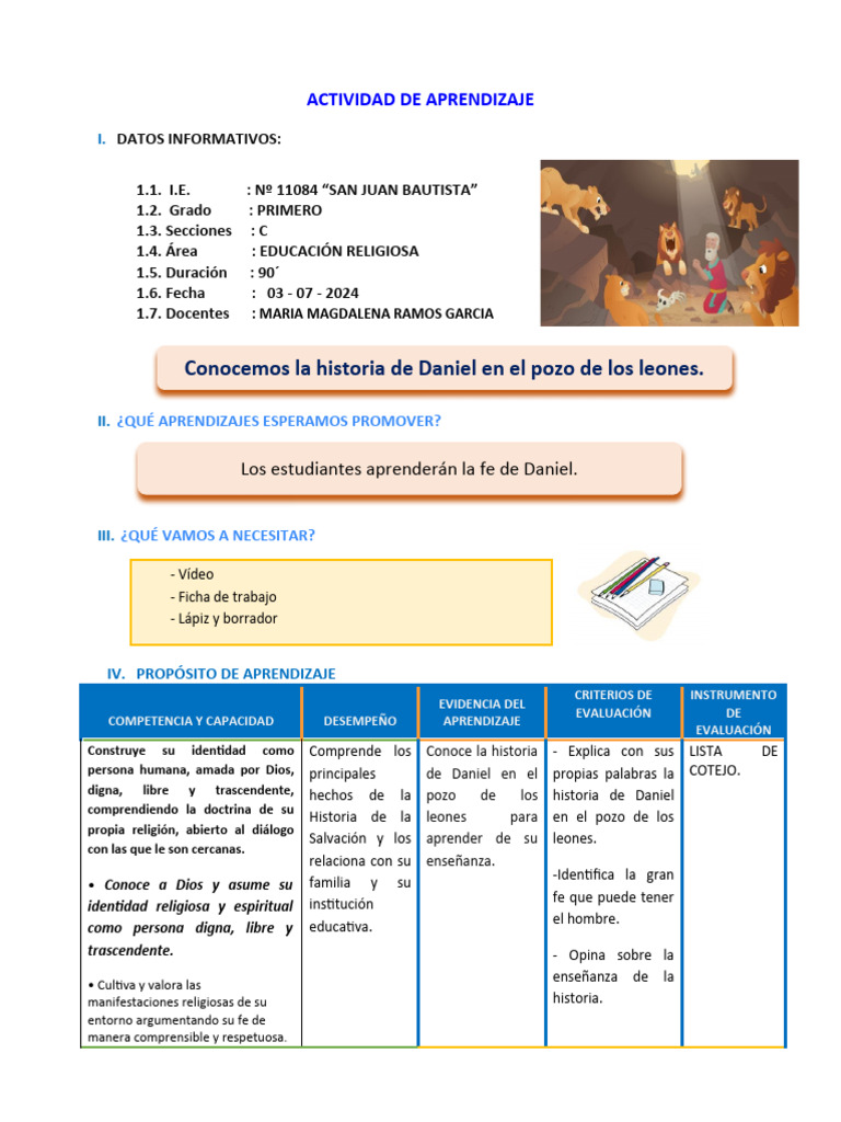 REL. Conocemos La Historia de Daniel en El Pozo de Los Leones. | Descargar gratis PDF | Oración ...
