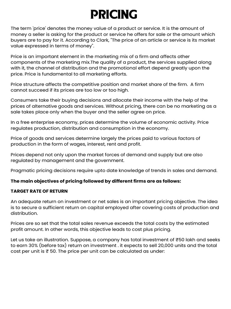 PRICING | PDF | Prices | Pricing