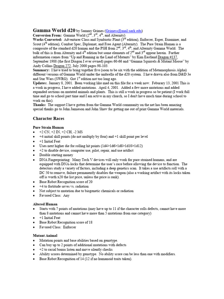 Gamma World d20 Monster Guide | PDF | Bipedalism