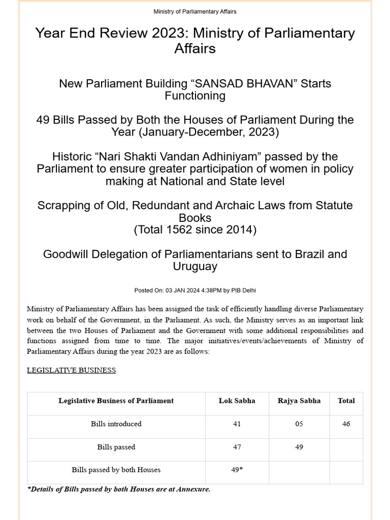 2023 Year-End Review: Parliamentary Affairs | PDF | Governance ...