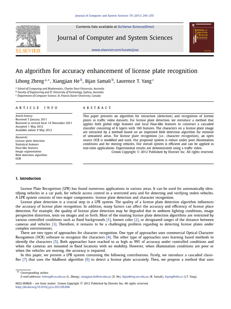 (2013) An Algorithm For Accuracy Enhancement of License Plate ...