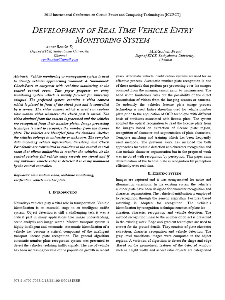 (2015) Development of Real Time Vehicle Entry Monitoring System | PDF ... (2015) Development of Real Time Vehicle Entry Monitoring System | PDF ...