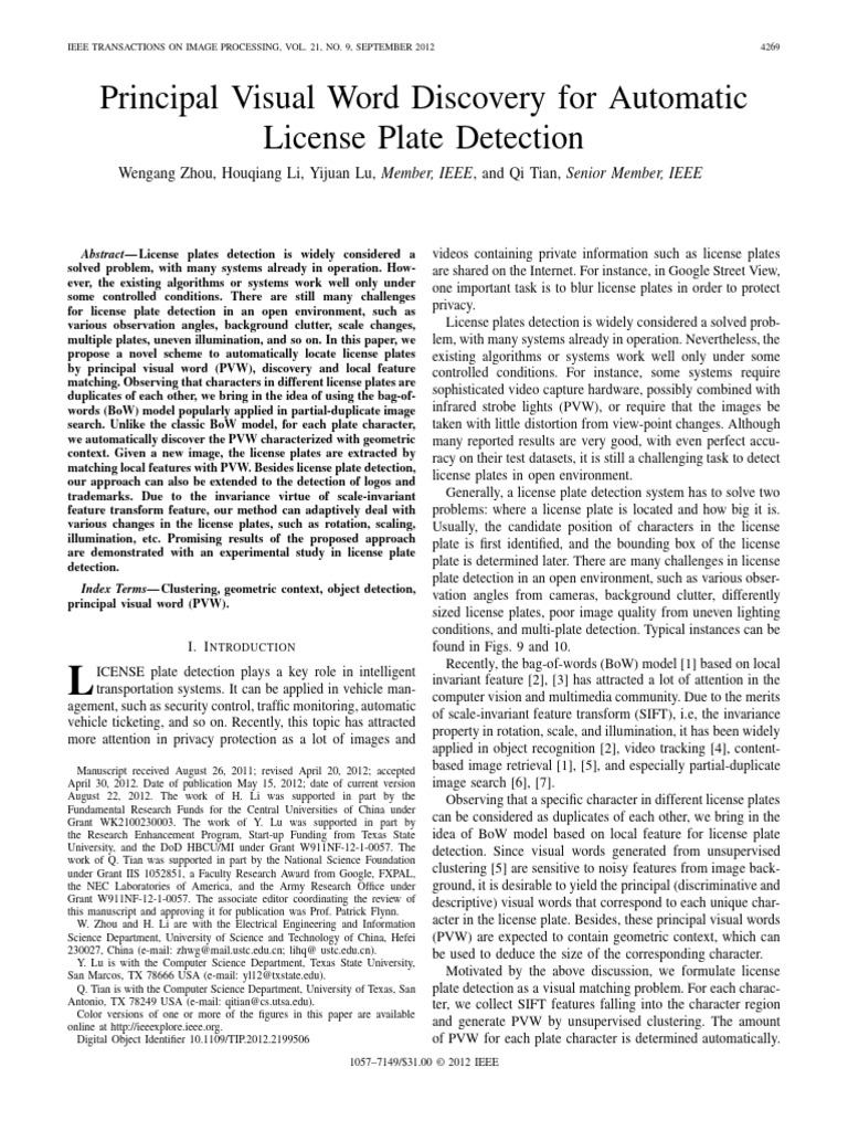 Automatic License Plate Detection Pdf Computer Vision Artificial Intelligence