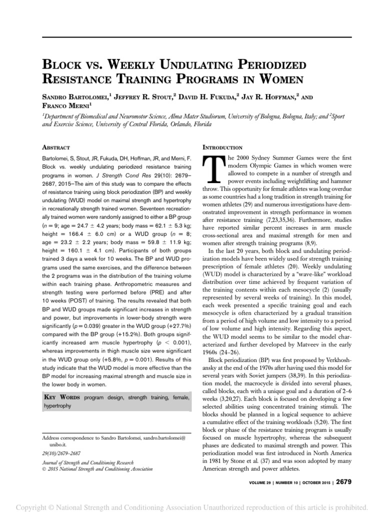 Block vs. Weekly Undulating Periodized Resistance Training Programs in ...