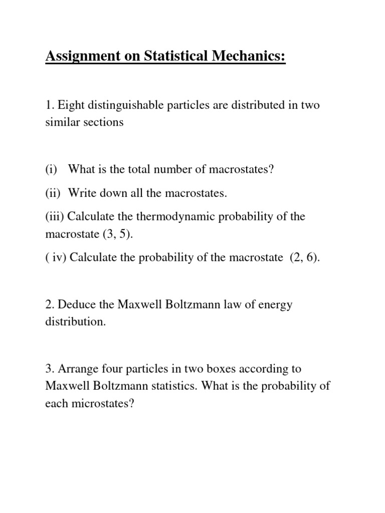 Assignment On Statistical Mechanics | PDF