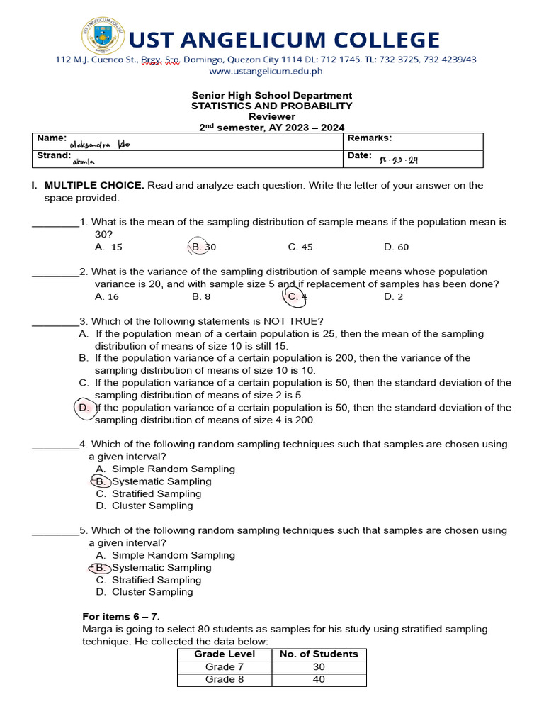 Stat and Proba - Reviewer | PDF | Estimator | Normal Distribution