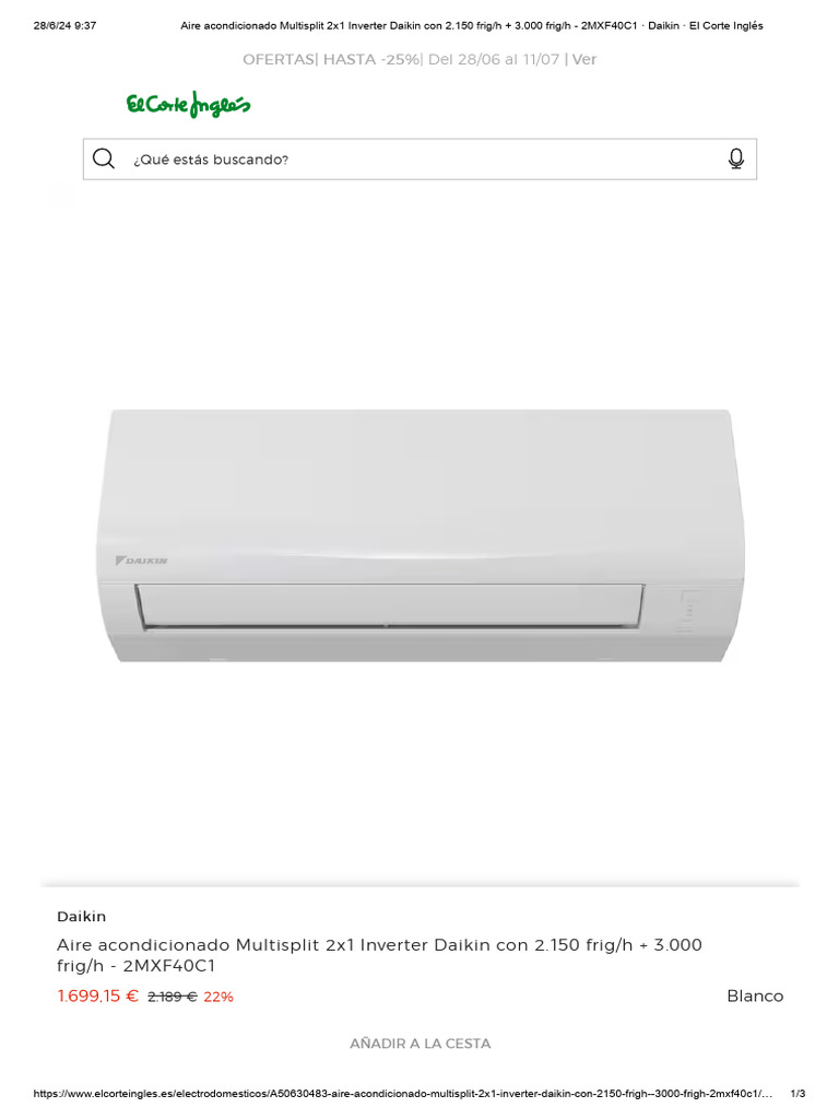 Daikin Multisplit 2x1 Inverter Oferta | PDF