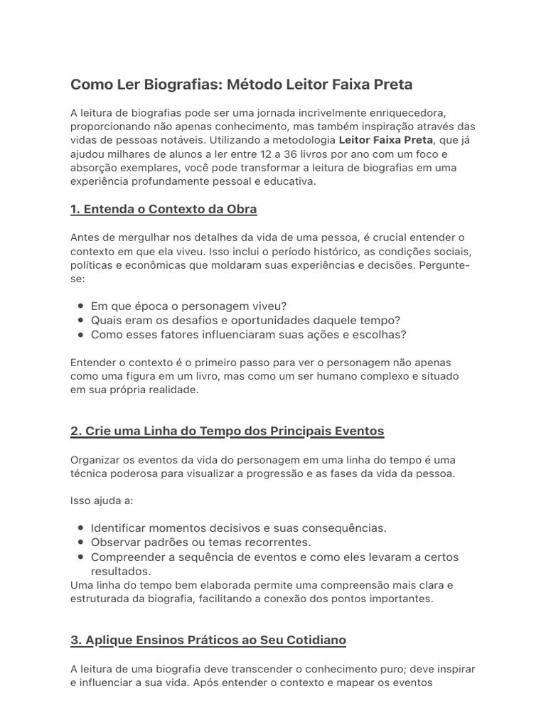 Como Ler Biografias - Método Leitor Faixa Preta | PDF | Ciências ...