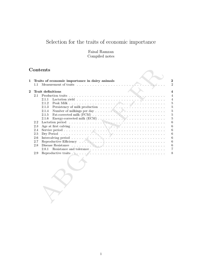 Selection For Traits of Economic Importance | PDF | Cattle | Milk