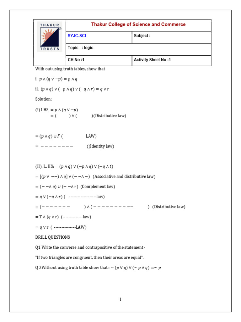 Activity Logic Final Pdf Metalogic Logic