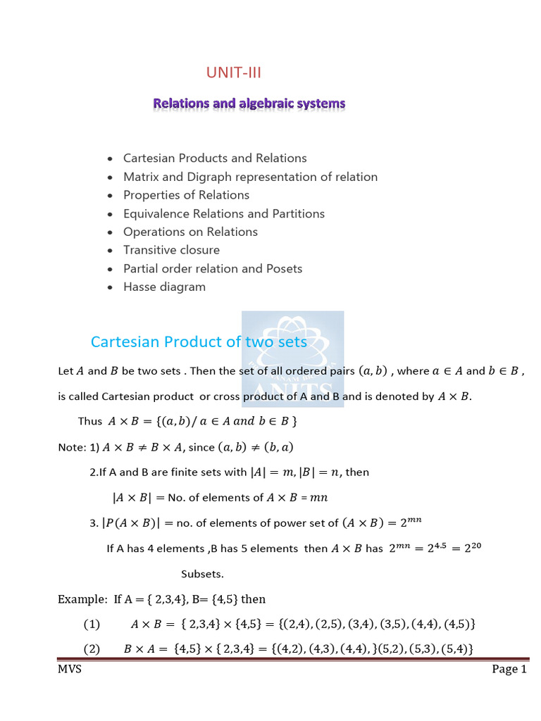 Unit-III Part-I (Relations) | PDF | Mathematical Logic | Mathematical ...