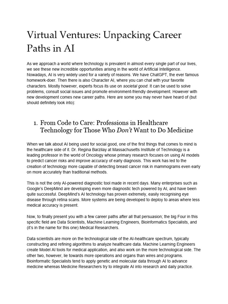 Virtual Ventures - Unpacking Career Paths in AI | PDF | Artificial ... Virtual Ventures - Unpacking Career Paths in AI | PDF | Artificial ...
