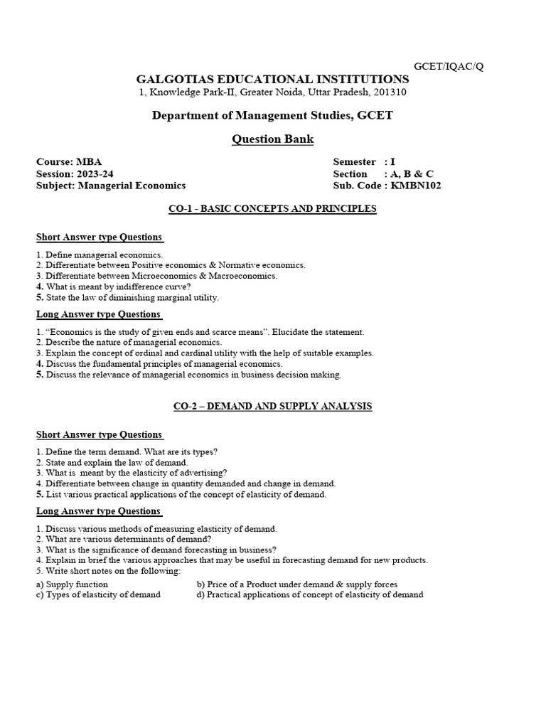 Question Bank | Download Free PDF | Demand | Economics
