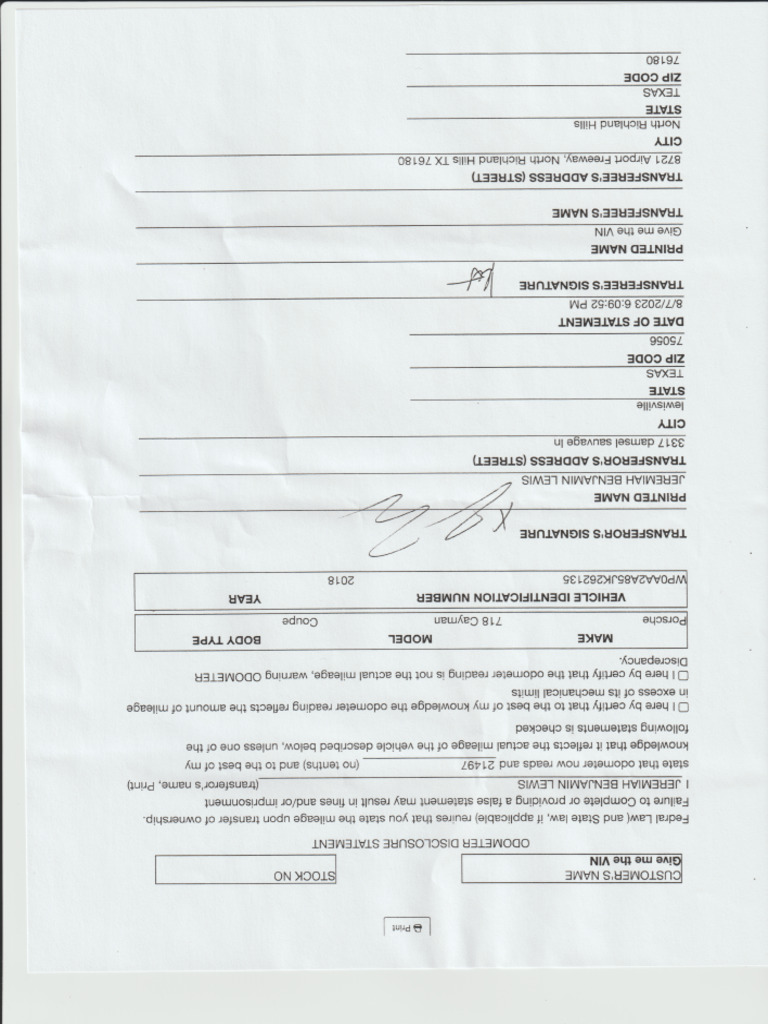 718 Odometer Reading | PDF