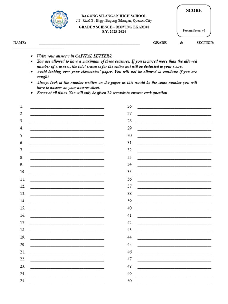 Moving Exam | PDF | Tests | Evaluation Methods