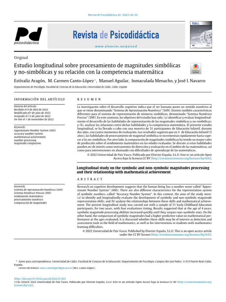 Estudio Longitudinal Sobre Procesamiento de Magnitudes Simb - 2023 ...