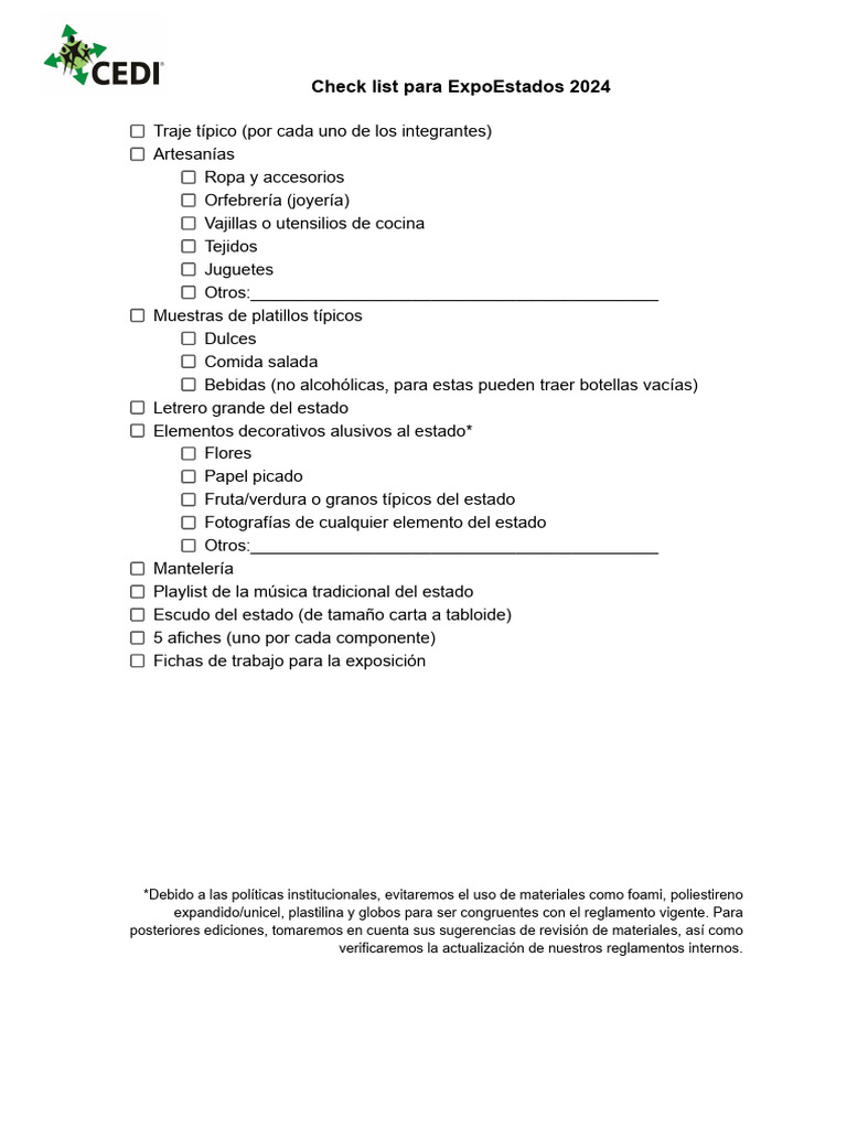 Check List ExpoEstados 2024 | PDF