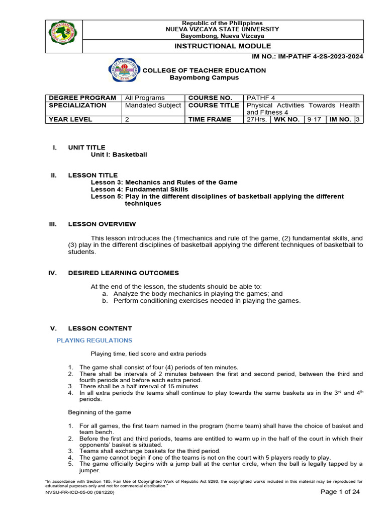 Ms Pathf 4 Module 3 Lesson 4 8 | PDF | Indoor Sports | Sports Rules And Regulations