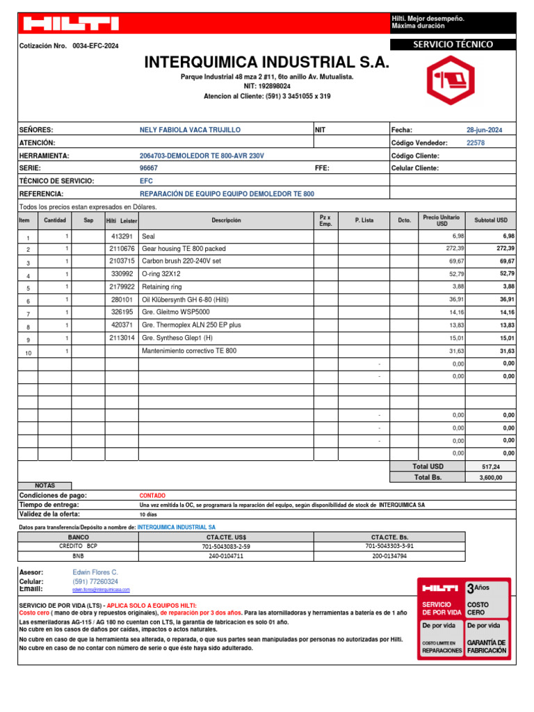 Cot 0034-Efc-2024-Te 800 Avr Faviola Vaca | PDF