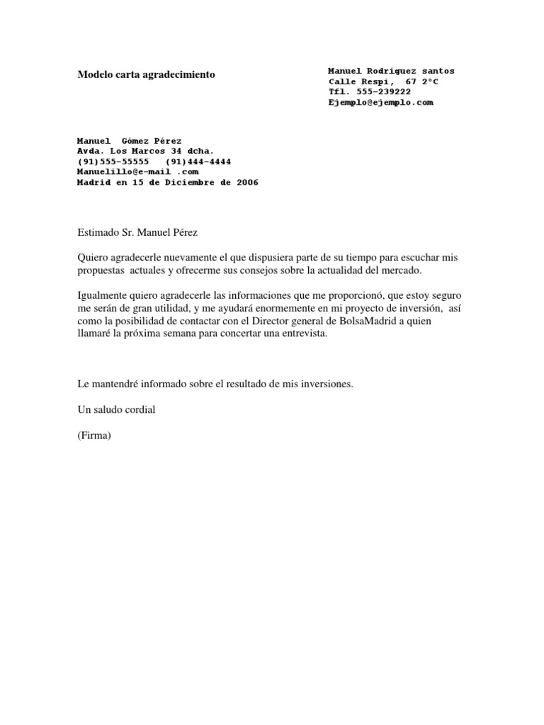 Modelo de carta de agradecimiento | PDF | Crecimiento personal y ...