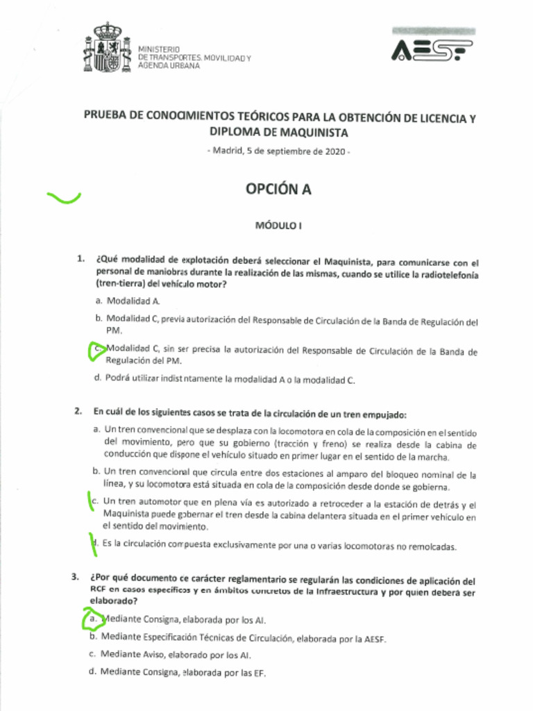 Examen AESF Sept 20 Modelo A | PDF