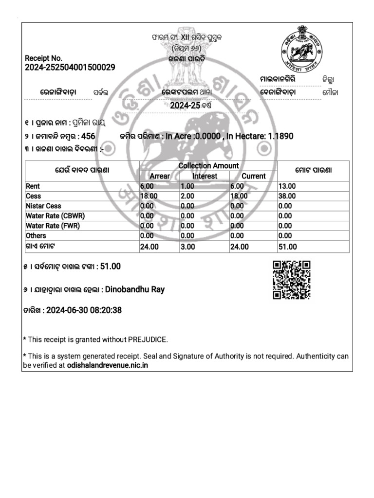 Urmila Ray Khajan Recpit | PDF