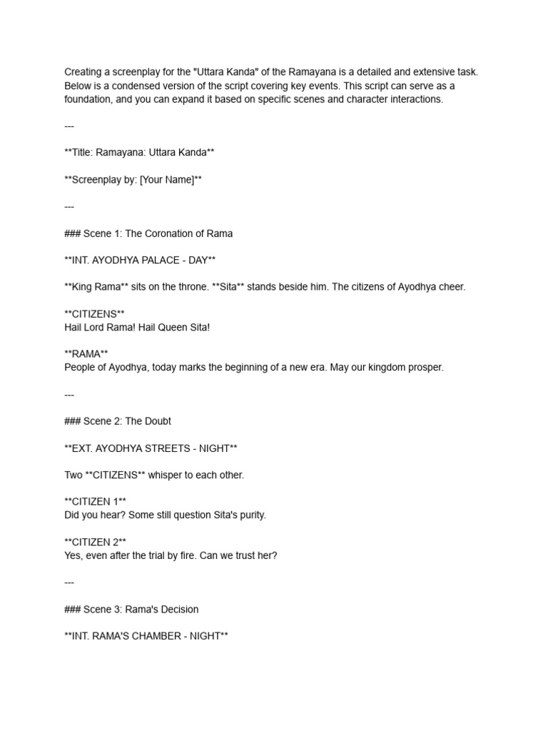 Ramayan Uttarkand Drama Script Ouline | PDF | Sita | Ramayana