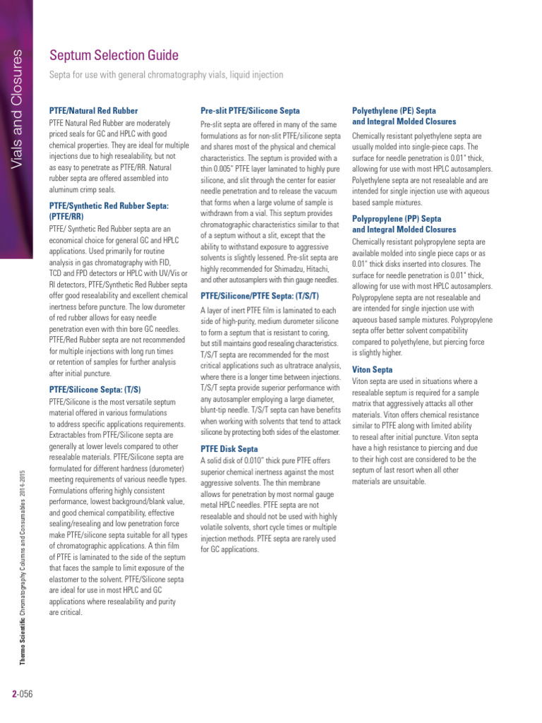 Thermo Scientific Septum Selection Guide | PDF | High Performance ...