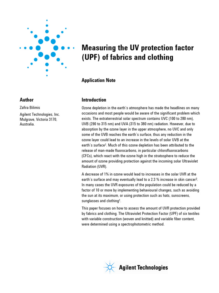 Measuring The UV Protection Factor of Fabrics and Clothing | PDF ...
